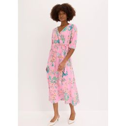 bonprix Midikleid aus flie&szlig;ender Viskose, rosa, Gr.50, Modisches Kleid mit halblangen &Auml;rmeln, aus Viskose