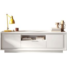 Lowboard Home Affaire "Sky, B/T 180/50 cm, TV-Schrank/Medienboard, 2 T&uuml;ren, 1 Schubkasten", wei&szlig; matt lack, B:180cm H:58cm T:50cm, Holzwerkstoff, Sideboards, Lowboard, Softclosing, Korpus & Front 22 mm stark, Rahmen-Optik, Metallgriff