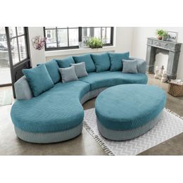 Ecksofa Home Affaire "Lazio modern und bequem, schmale Armlehnen, tolle Detailverarbeitung", blau (aqua, petrol), B:255cm H:94cm T:160cm, 93% Polyester, 7% Polyamid, Sofas, Ecksofa, zwei verschiedene Fu&szlig;farben w&auml;hlbar