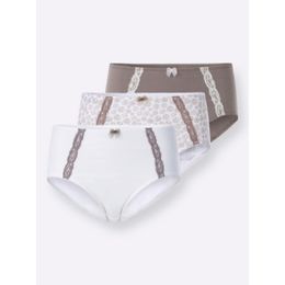 H&uuml;ftslip, Damen, Gr. 36, 3 Stk., braun (ecru, taupe, bedruckt, ecru, taupe), 95% Baumwolle, 5% Elasthan, Unterhosen