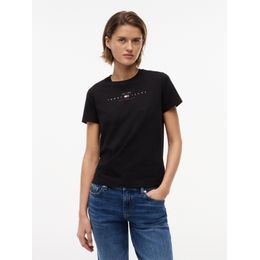 Kurzarmshirt Tommy Jeans "TJW REG US LINEAR SS TEE", Damen, Gr. L (42/44), schwarz, Single Jersey, Obermaterial: 70% Baumwolle, 30% Viskose, bedruckt, regular fit normal, Rundhals, Shirts, Baumwollmischung, regular fit, Logo