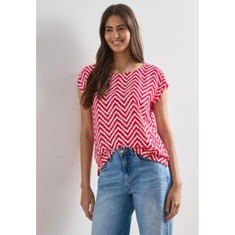 Kurzarmbluse Street One, Damen, Gr. 34, salsa rot, Web, Obermaterial: 88% Viskose, 12% Polyamid, gemustert, normal h&uuml;ftlang, Rundhals, abgesteppte Kante, Blusen, Sommerbluse mit Zick-Zack-Muster und Rundhals