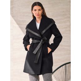 Kurzmantel Heine, Damen, Gr. 46, schwarz, 90% Polyester, 7% Viskose, 3% Elasthan, unifarben, unifarben mit Farbeinsatz, unifarben mit Farbeins&auml;tzen, M&auml;ntel Kurzmantel