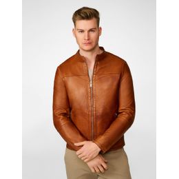 Blouson RICANO "Lederjacke Tomaso", Herren, Gr. L, cognac, Obermaterial: 100% Lammnappaleder LANA. Futter: 100% Baumwolle CO., schmal, Rundhals, Jacken Blouson, Handgefertigt aus echtem Leder