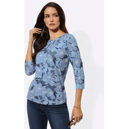 CR&Eacute;ATION L Print-Shirt CREATION L "Druck-Shirt", Damen, Gr. 38, blau (eisblau, ecru, bedruckt), 95% Viskose, 5% Elasthan, gebl&uuml;mt, gemustert, U-Boot-Ausschnitt, Shirts