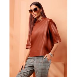 Kurzarmbluse Heine, Damen, Gr. 40, braun (rotbraun), 100% Polyester, unifarben, Rundhals, Blusen