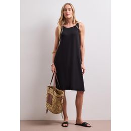 Shirtkleid Street One, Damen, Gr. 40, N-Gr, schwarz, Web, Obermaterial: 95% Viskose, 5% Elasthan, unifarben, l&auml;ssig geschnitten knielang, Rundhals, Kleider Shirtkleid, Sommerkleid mit Schnallendetail/Viskose-Stretch