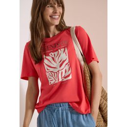T-Shirt Cecil, Damen, Gr. M (40), coral, Jersey, Obermaterial: 50% Baumwolle, 50% Modal, bedruckt, bequem normal, Rundhals, Shirts T-Shirt, Sommerschirt, Rundhals, Baumwollmix mit Modal
