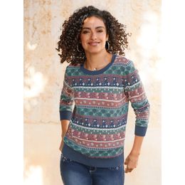 Strickpullover Inspirationen "Jacquard-Pullover", Damen, Gr. 42, bunt (rauchblau, rosenholz), 50% Baumwolle, 50% Polyacryl, gemustert, mehrfarbig, Pullover Strickpullover