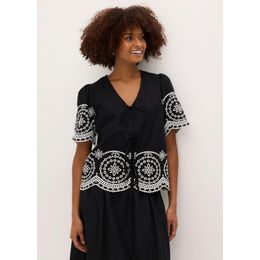 bonprix Lochstickerei-Bluse aus reiner Baumwolle, schwarz, Gr.46, modische Baumwoll-Bluse mit dekorativer Lochstickerei und Bindeb&auml;ndern vorne, aus 100% Baumwolle