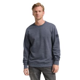 Sweatshirt Tom Tailor, Herren, Gr. M, blau (navy grindle structure), Sweatware, Obermaterial: 60% Baumwolle, 40% Polyester, unifarben, regular fit taillenbedeckt, Rundhals, Rippb&uuml;ndchen, Sweatshirts Sweatshirt, mit Logo Stickerei am Arm