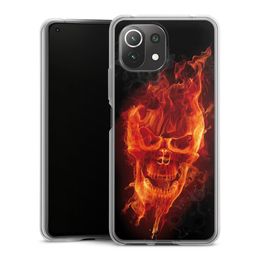 DeinDesign Xiaomi Mi 11 Lite 5G NE Handy Silikon H&uuml;lle Case transparent Handyh&uuml;lle Fire Skull Totenkopf Silikon Case
