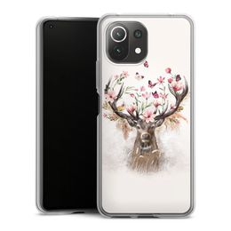 DeinDesign Xiaomi Mi 11 Lite 5G NE Handy Silikon H&uuml;lle Case transparent Handyh&uuml;lle Flowers Deer Animals Silikon Case