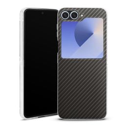 DeinDesign Galaxy Z Flip 6 Handy Hard Case Schutzh&uuml;lle transparent Smartphone Handy H&uuml;lle Carbon Muster Metallic Look Hard Case