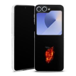 DeinDesign Galaxy Z Flip 6 Handy Hard Case Schutzh&uuml;lle transparent Smartphone Handy H&uuml;lle Fire Skull Totenkopf Hard Case