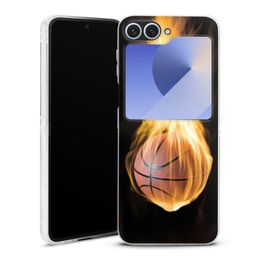 DeinDesign Galaxy Z Flip 6 Handy Hard Case Schutzh&uuml;lle transparent Smartphone Handy H&uuml;lle Fire Sports Basketball Hard Case