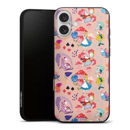 DeinDesign iPhone 16 Plus Handy Premium Silikon H&uuml;lle Handyh&uuml;lle schwarz Case Alice In Wonderland Muster Disney Silikon Premium Case