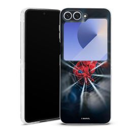 DeinDesign Galaxy Z Flip 6 Handy Hard Case Schutzh&uuml;lle transparent Smartphone Handy H&uuml;lle Spiderman Marvel Kinofilm Hard Case
