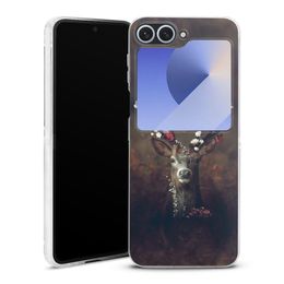 DeinDesign Galaxy Z Flip 6 Handy Hard Case Schutzh&uuml;lle transparent Smartphone Handy H&uuml;lle Rehe Reindeer Flowers Hard Case