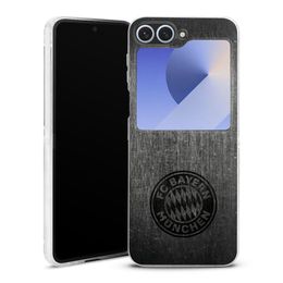DeinDesign Galaxy Z Flip 6 Handy Hard Case Schutzh&uuml;lle transparent Smartphone Handy H&uuml;lle Fc Bayern M&uuml;nchen Metallic Look Fcb Hard Case