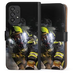 DeinDesign Galaxy A53 5G Handy Klapph&uuml;lle Handyh&uuml;lle aus Kunst Leder schwarz Flip Case Fire Fire Fighter Fire Fighters Sideflip mit langer Lasche