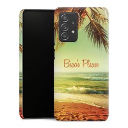 DeinDesign Galaxy A52s 5G Handy Premium Case Smartphone Handyh&uuml;lle Schutzh&uuml;lle gl&auml;nzend Palm Tree Urlaub Beach Premium Case