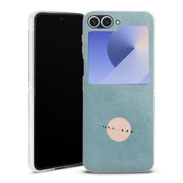 DeinDesign Galaxy Z Flip 6 Handy Hard Case Schutzh&uuml;lle transparent Smartphone Handy H&uuml;lle Turquoise Bird Moon Hard Case