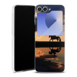 DeinDesign Galaxy Z Flip 6 Handy Hard Case Schutzh&uuml;lle transparent Smartphone Handy H&uuml;lle Sunset Horse Horseback Riding Hard Case