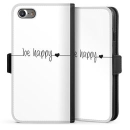 DeinDesign iPhone SE (2020) Handy Klapph&uuml;lle Handyh&uuml;lle aus Kunst Leder schwarz Flip Case Sayings Statement Happiness Sideflip mit Lasche