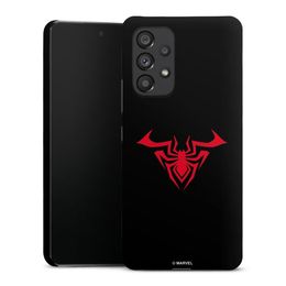 DeinDesign Galaxy A53 5G Handy Premium Case Smartphone Handyh&uuml;lle Schutzh&uuml;lle matt Spiderman Marvel Logo Premium Case