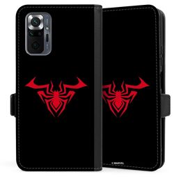 DeinDesign Xiaomi Redmi Note 10 Pro Handy Klapph&uuml;lle Handyh&uuml;lle aus Kunst Leder schwarz Flip Case Spiderman Logo Marvel Sideflip mit langer Lasche