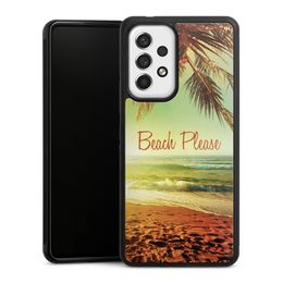 DeinDesign Galaxy A53 5G Handy Gallery Case Handyh&uuml;lle 9H Geh&auml;rtetes Glas R&uuml;ckseite H&uuml;lle Palm Tree Urlaub Beach Gallery Case