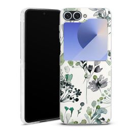 DeinDesign Galaxy Z Flip 6 Handy Hard Case Schutzh&uuml;lle transparent Smartphone Handy H&uuml;lle Flowers Eukalyptus Water Colour Hard Case