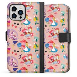 DeinDesign iPhone 13 Pro Max Handy Klapph&uuml;lle Handyh&uuml;lle aus Kunst Leder schwarz Flip Case Alice In Wonderland Muster Disney Sideflip mit langer Lasche