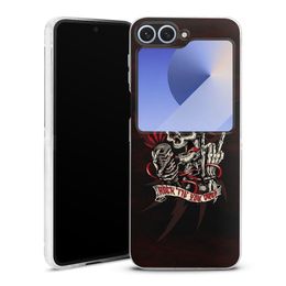 DeinDesign Galaxy Z Flip 7 FE Handy Hard Case Schutzh&uuml;lle transparent Smartphone Handy H&uuml;lle Rock Totenkopf Music Hard Case