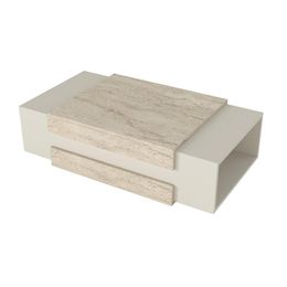 moebel17 Couchtisch, Beige, Holzwerkstoff, Stein Optik, Beton Optik, Marmor Optik, Rechteckig, 60.6x31x110 cm, Wohnzimmer, Wohnzimmertische, Couchtische