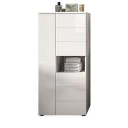Inn.Furn Badschrank, Wei&szlig; Hochglanz, Kunststoff, Nachbildung, Uni, 5 F&auml;cher, Rechteckig, rund, 60x131x34 cm, FSC Mix, Badezimmer, Badezimmerschr&auml;nke, Midischr&auml;nke