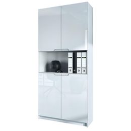 Vladon B&uuml;roschrank, Wei&szlig; Hochglanz, Holzwerkstoff, 82x184x37 cm, Arbeitszimmer, Aktenschr&auml;nke