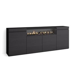 Skraut Home Sideboard,, Schwarz, Holzwerkstoff, Rechteckig,Rechteckig, 203x75x35 cm, Wohnzimmer, Kommoden & Sideboards, Sideboards