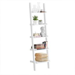 sobuy Leiterregal, Wei&szlig;, Holzwerkstoff, 56x189x33 cm, Wohnzimmer, Regale, B&uuml;cherregale