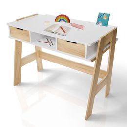 Juskys Kinderschreibtisch, Wei&szlig;, Holz, 2 Schubladen, 94x76x63 cm, Arbeitszimmer, Schreibtische, Jugend- & Kinderschreibtische