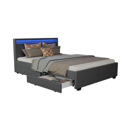 Juskys Polsterbett, Dunkelgrau, Holz, 140x200 cm, Schlafzimmer, Betten, Polsterbetten