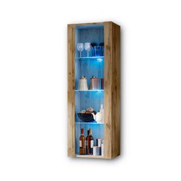 Komodee Vitrine, Eiche Wotan, Eiche Wotan, Holzwerkstoff, Holz Optik, 3 F&auml;cher, Rechteckig, 55x159x35 cm, Wohnzimmer, Wohnw&auml;nde, Vitrinenschr&auml;nke
