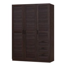 [en.casa] Kleiderschrank, Walnuss, Holzwerkstoff, 3 Schubladen, Rechteckig, 120x176x52 cm, Schlafzimmer, Kleiderschr&auml;nke