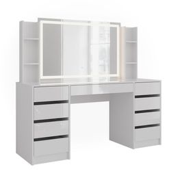 VICCO Schminktisch, Wei&szlig;, Wei&szlig; Hochglanz, Holzwerkstoff, 4 F&auml;cher, 9 Schubladen, Rechteckig, 158.2x76x50.1 cm, Schlafzimmer, Schminktische
