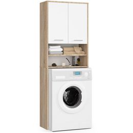 Akord Waschmaschinenschrank, Sonoma Eiche, Wei&szlig;, Holzwerkstoff, Nachbildung, Holz Optik, 4 F&auml;cher, Rechteckig,Rechteckig, 64x180x30 cm, Waschk&uuml;che, Waschmaschinenschrank
