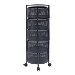 [en.casa] Rollwagen, Schwarz, Metall, 5 F&auml;cher, Rollen, 33x89.5x33 cm, Esszimmer, Servierwagen