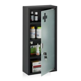 Relaxdays Medizinschrank, Schwarz, Metall, Glas, 27x57x12 cm, Badezimmer, Badezimmerschr&auml;nke, Medizinschr&auml;nke