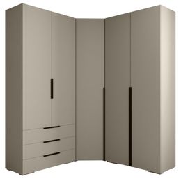 Abiks M&ouml;bel Garderoben-Set, Kaschmir, Schwarz, Holz, Nachbildung, 17 F&auml;cher, 3 Schubladen, 181.7x236.7x47 cm, Garderobe, Garderobenschr&auml;nke