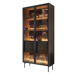 Compleo24 Vitrine, Braun, Holzwerkstoff, 91.5x195x39 cm, Wohnzimmer, Wohnw&auml;nde, Vitrinenschr&auml;nke